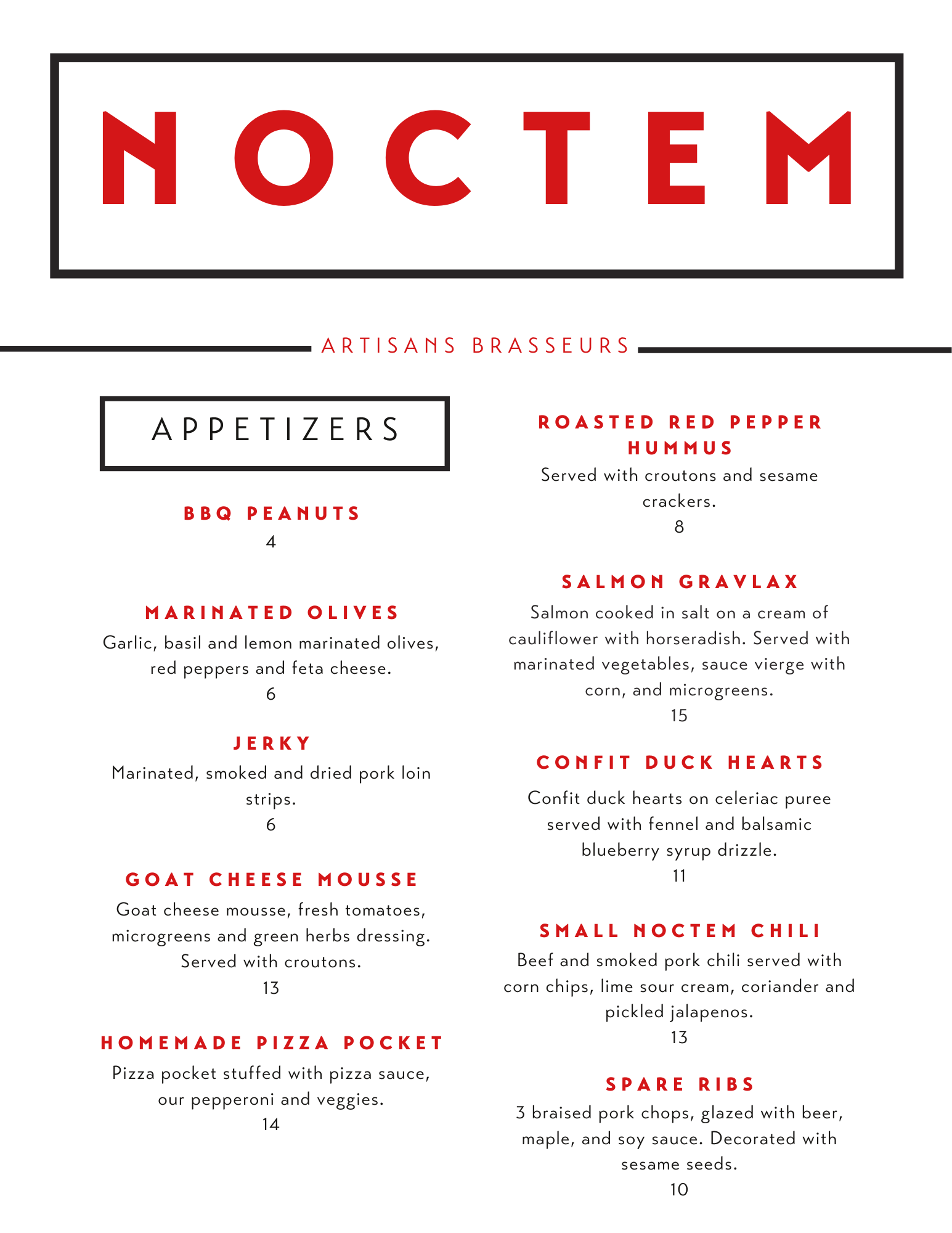 Menu – Noctem Artisans Brasseurs