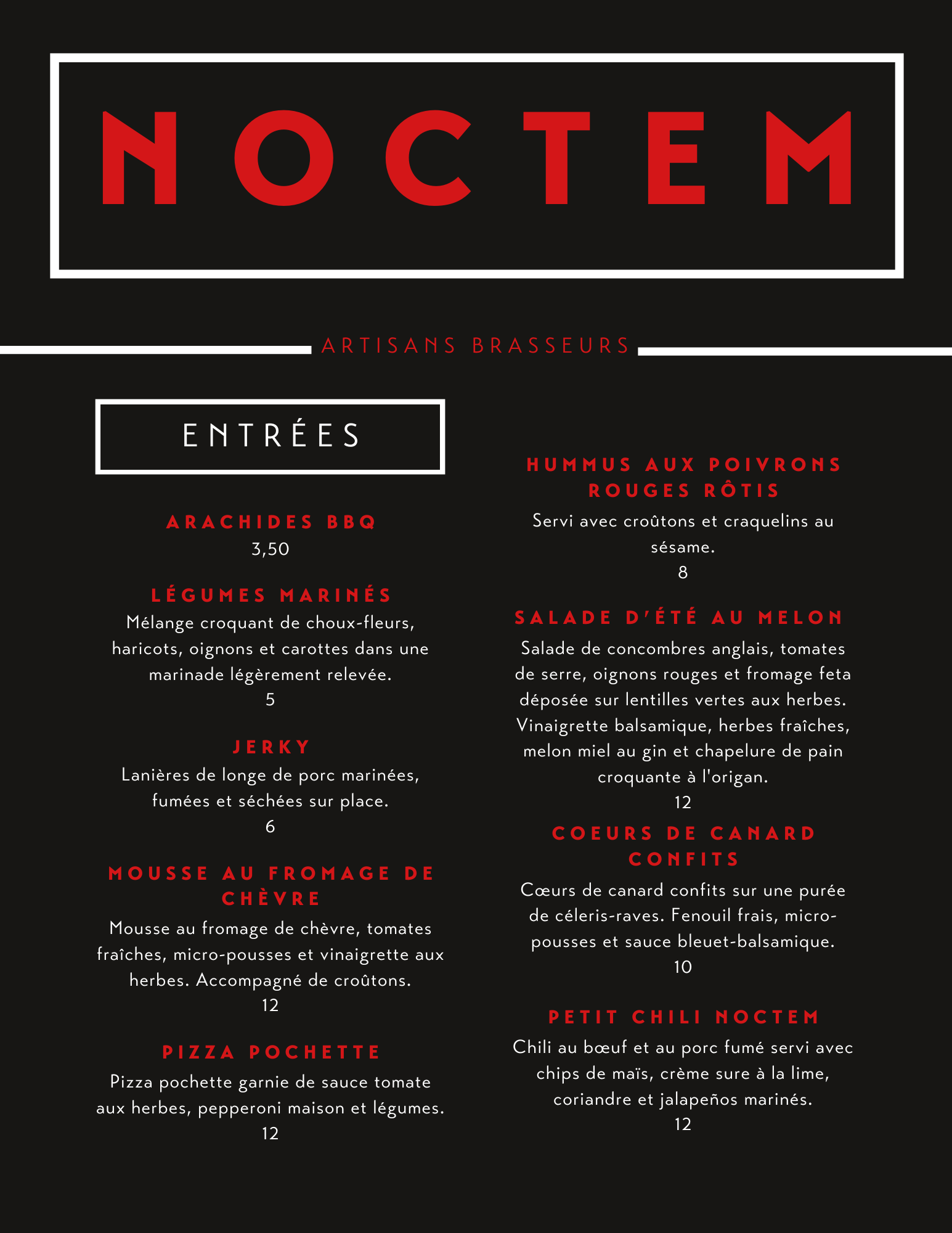 Menu – Noctem Artisans Brasseurs