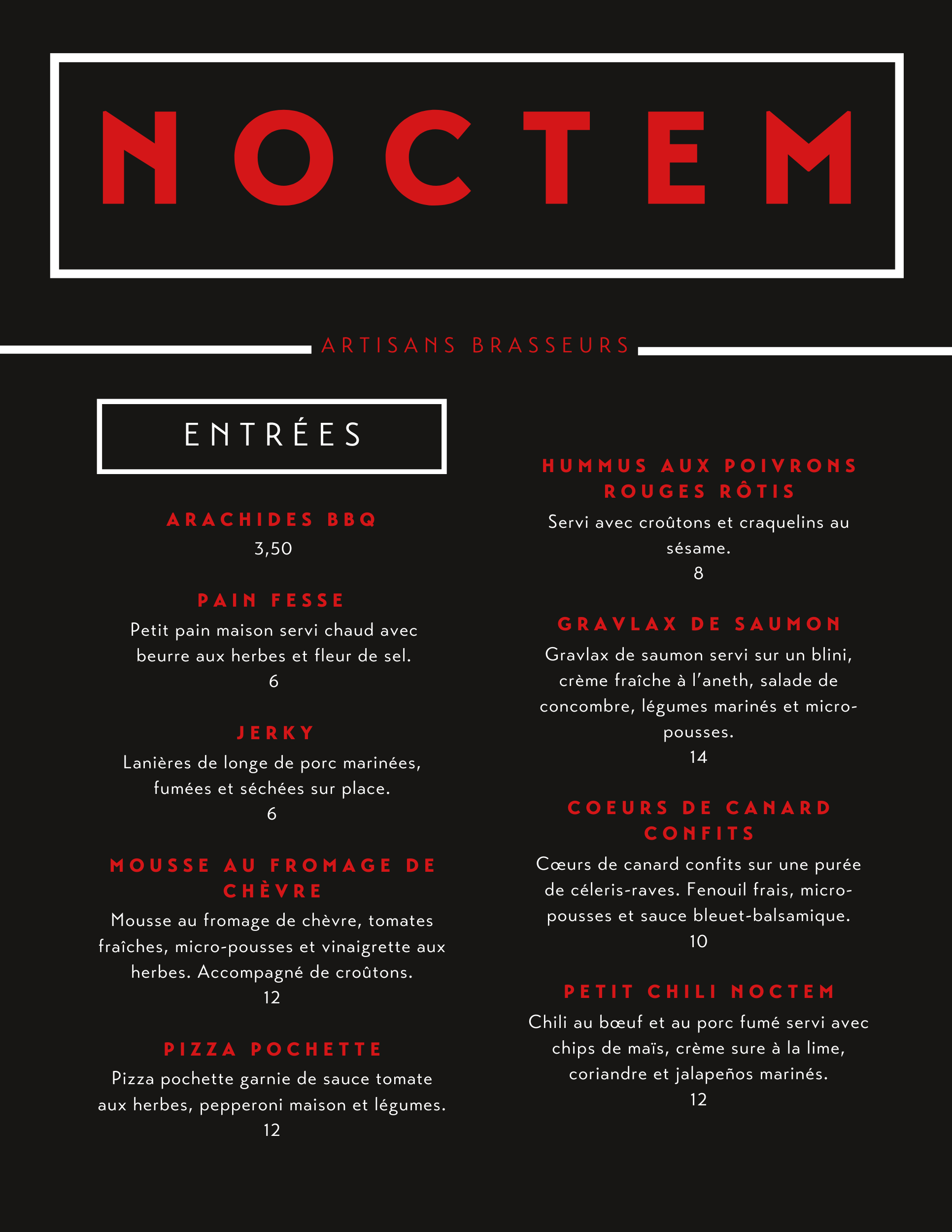 Menu – Noctem Artisans Brasseurs